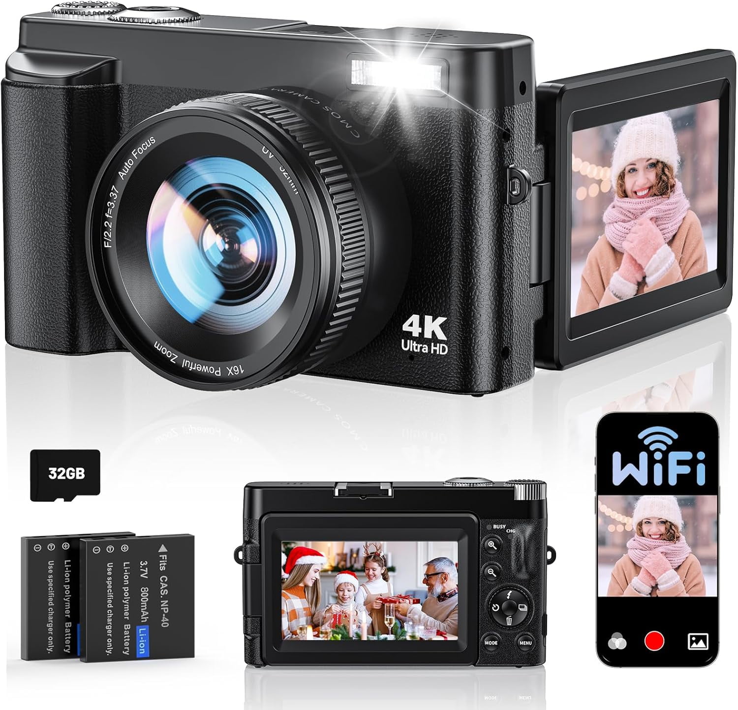 4K Digital Camera for Photography, WiFi Autofocus 64MP Vlogging Camera ...