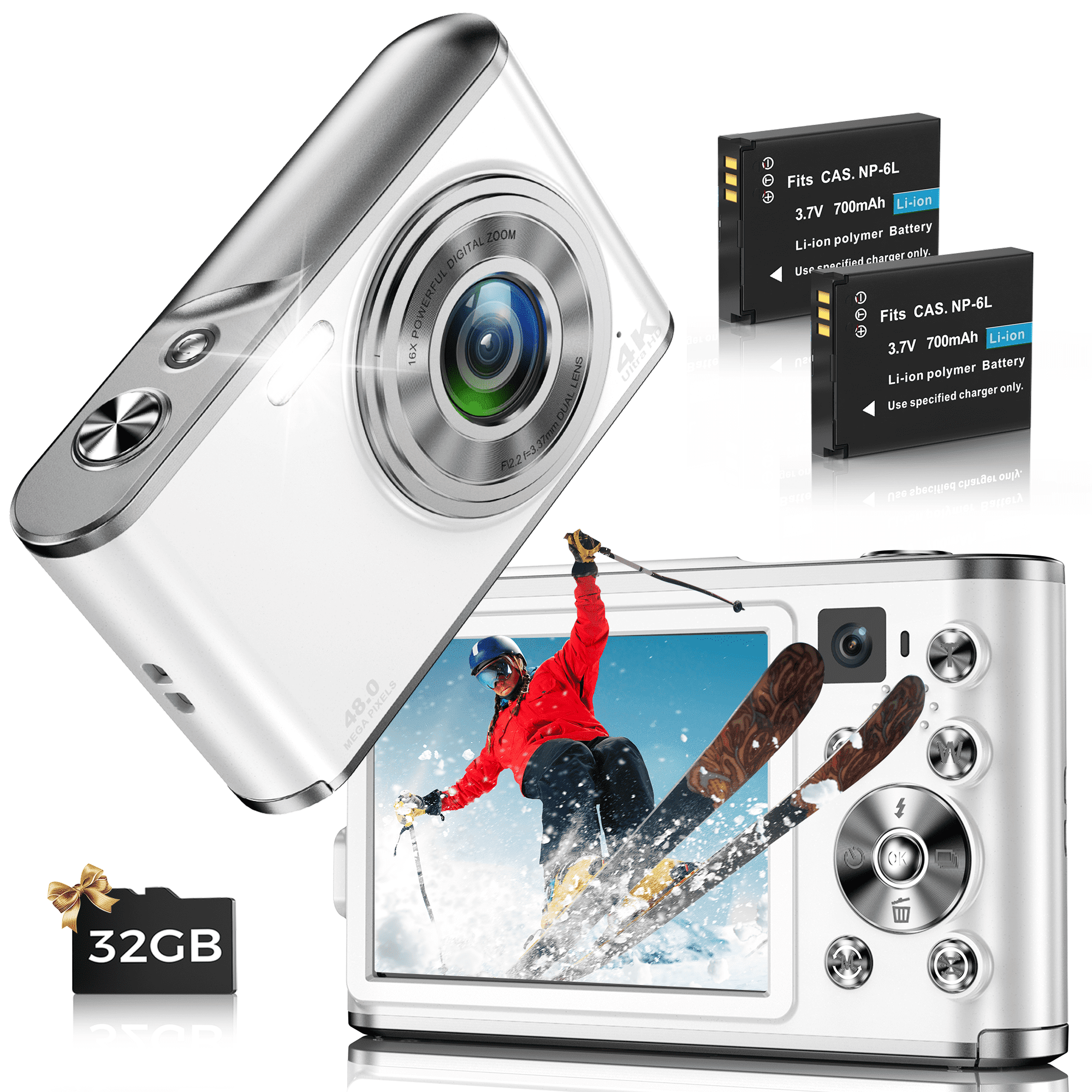 Free Shipping! 4K Digital Camera with Selfies Front and Rear Cameras, w ...