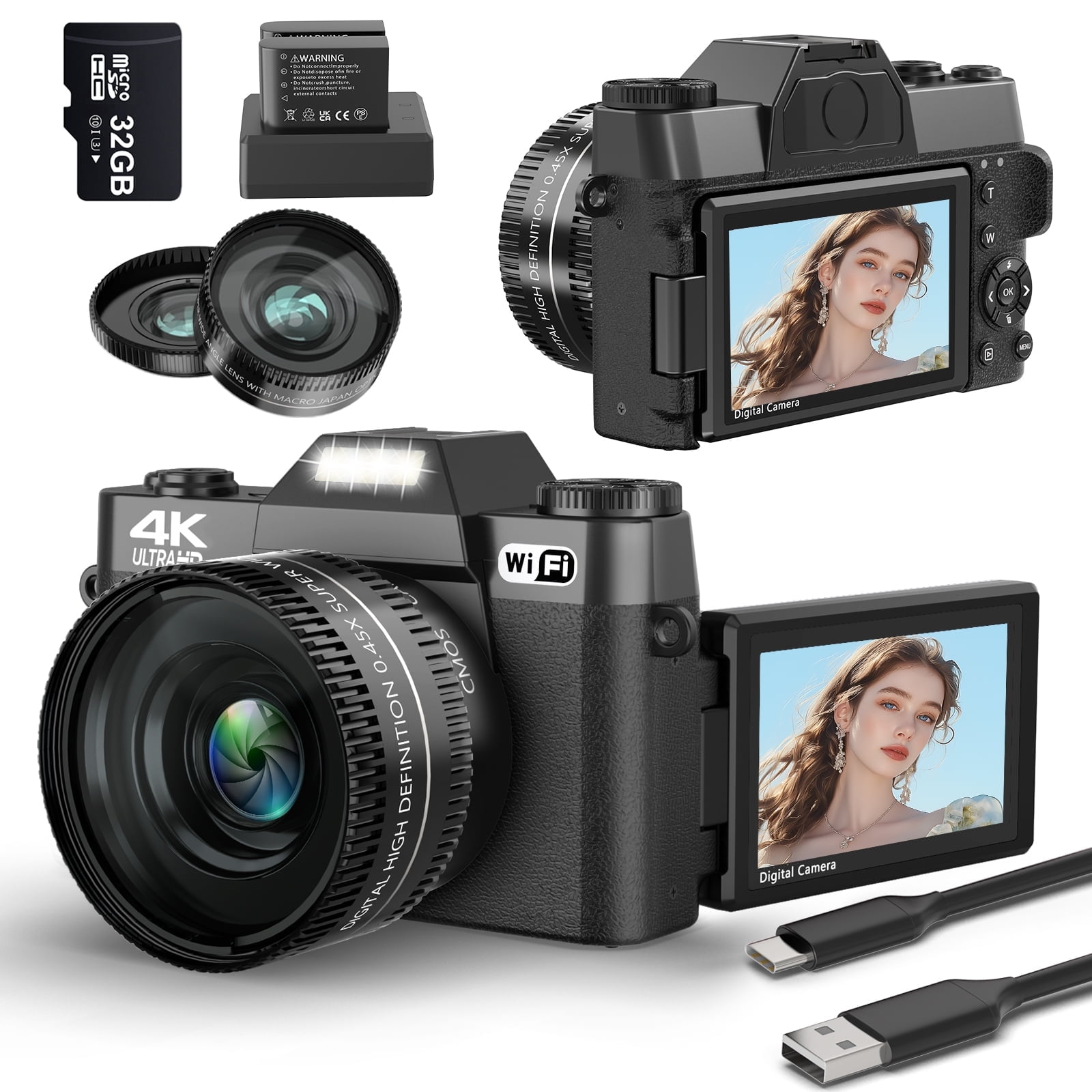 XLURC 4K Digital Camera for Photography 56MP Vlogging Camera with Wifi ...