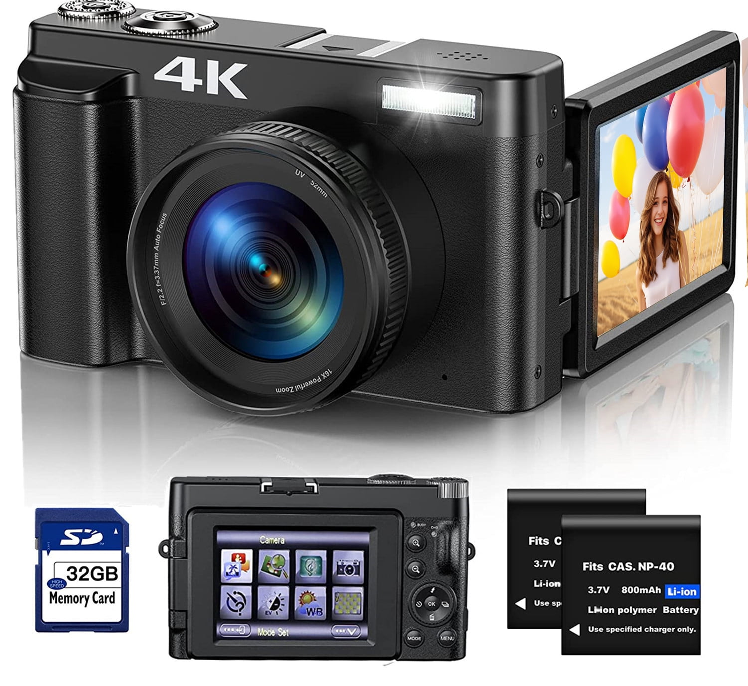4K 48MP Vlogging Camera with Autofocus, 16X Zoom, Compact Video Camera ...