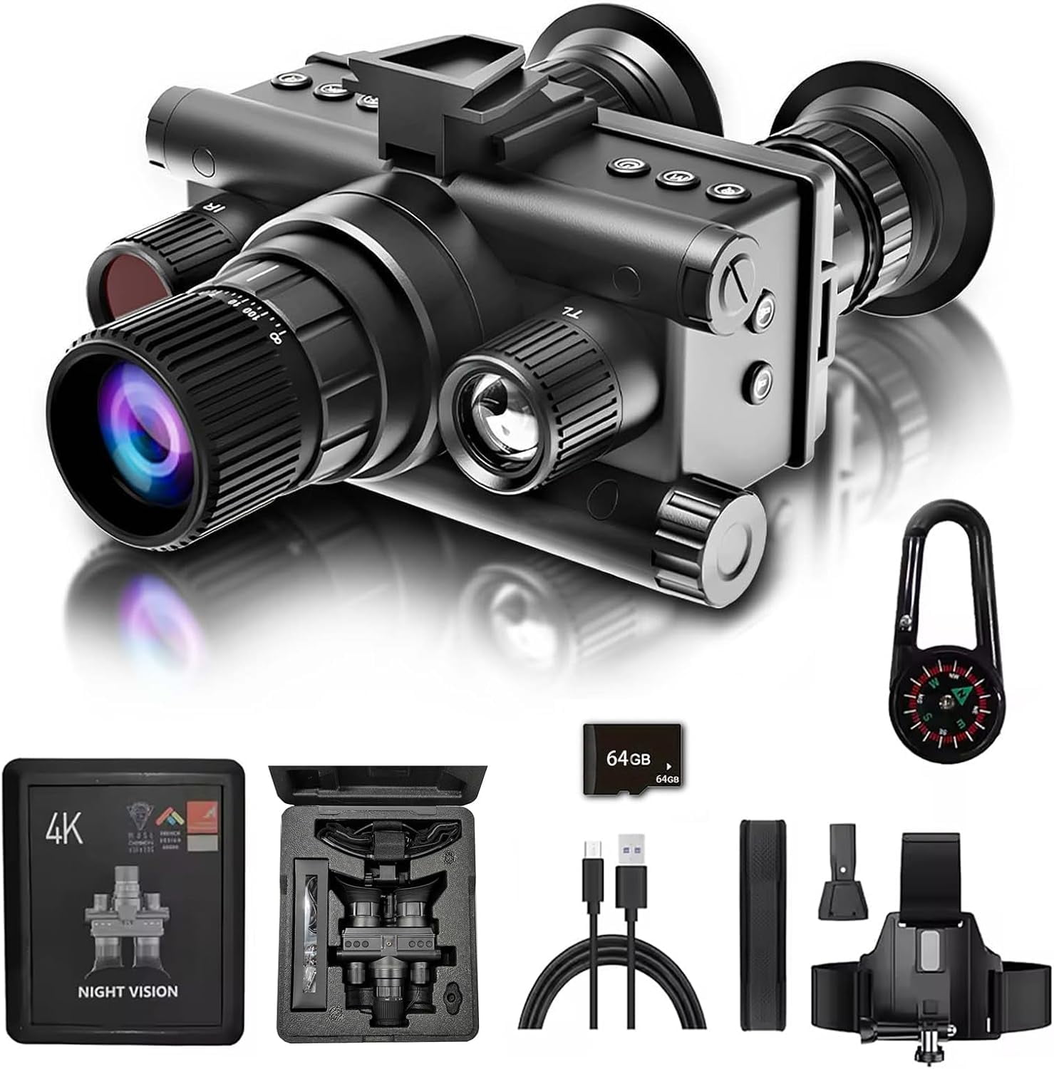 4K Digital Infrared Night Vision Goggles with 64G Memory Card, 8X ...