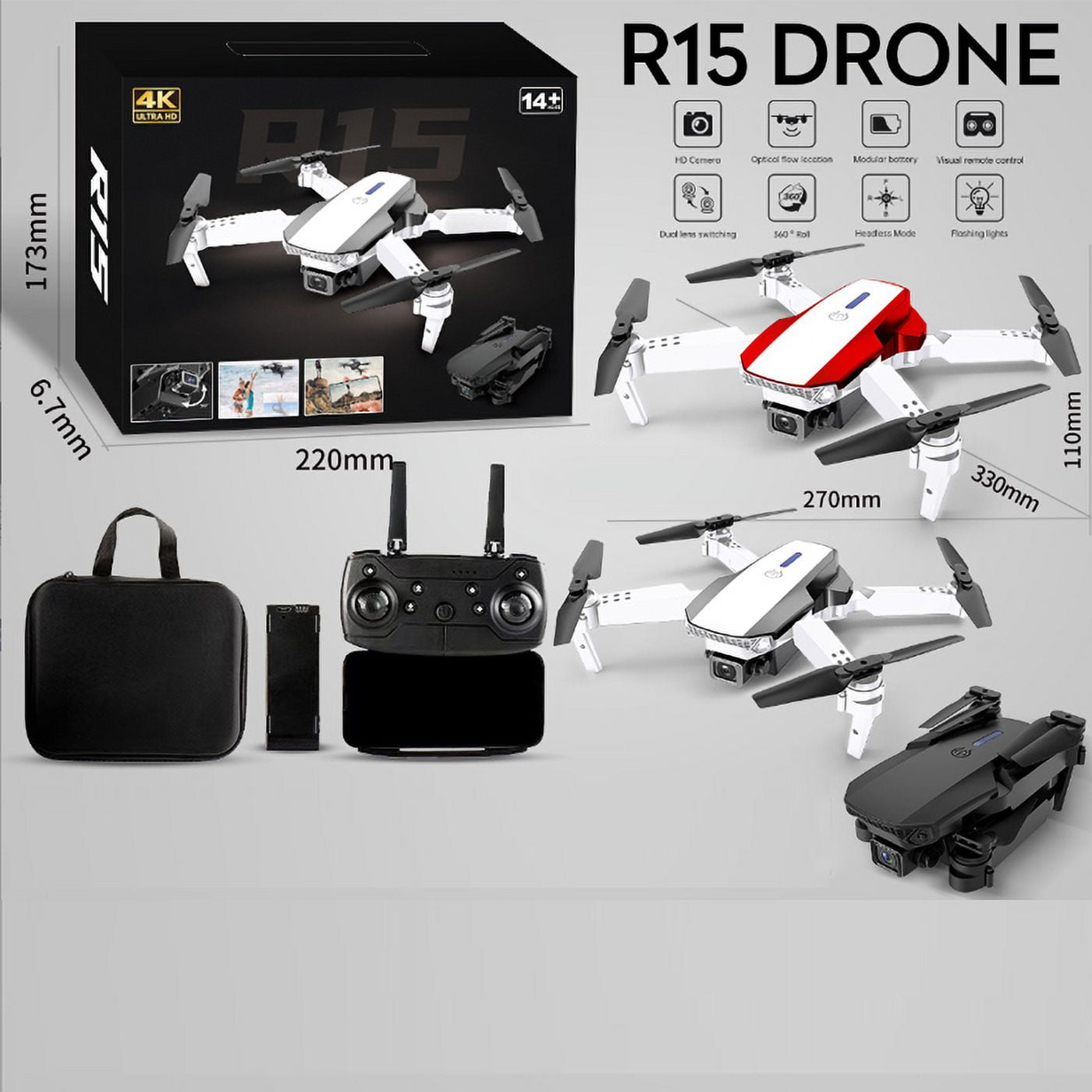 4K Drone with 2 HD Camera, RC Quadcopter for Beginners with 2 Batteries ...