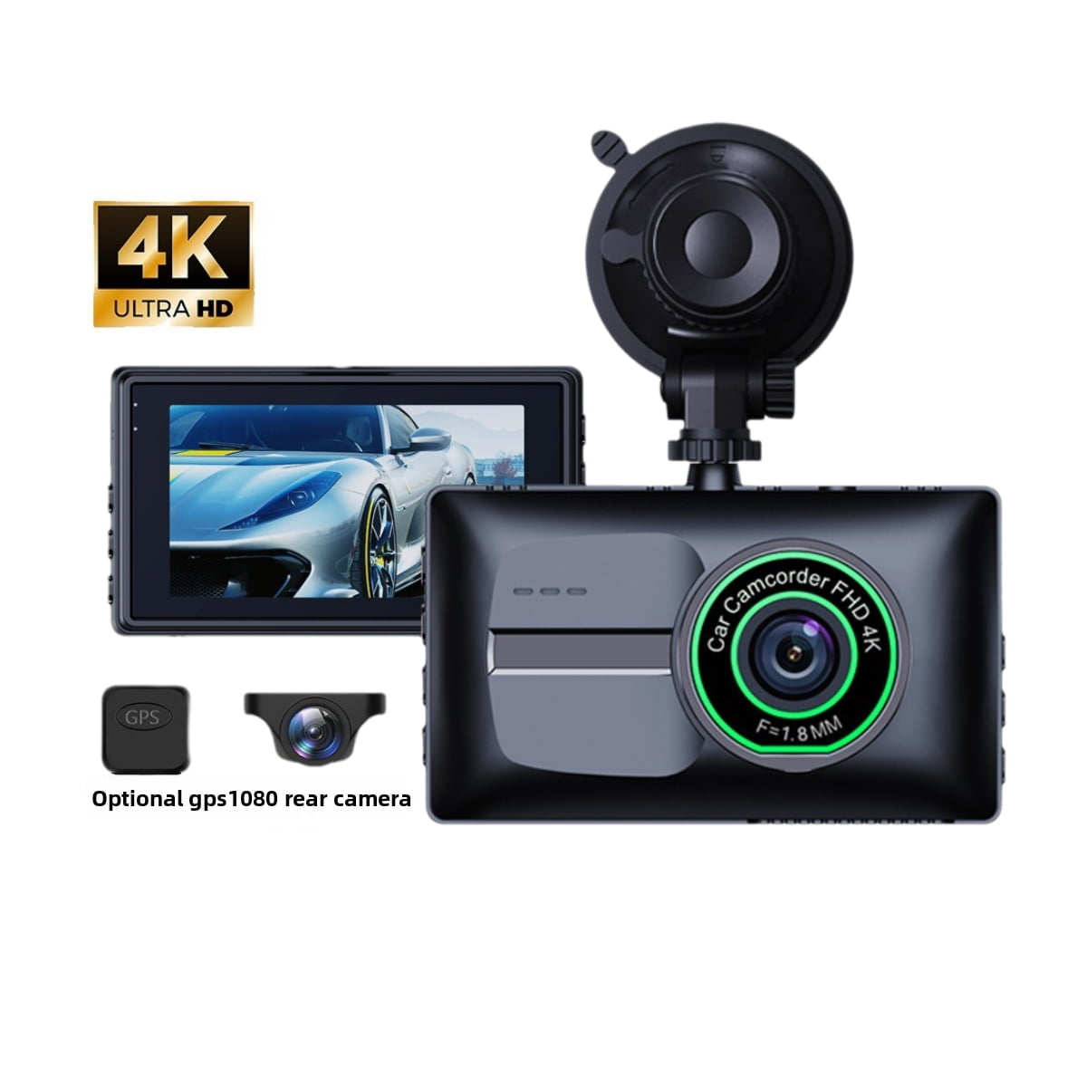 4K Dual Dash Cam Front and Rear, 64GB Card Included, Optional GPS ...