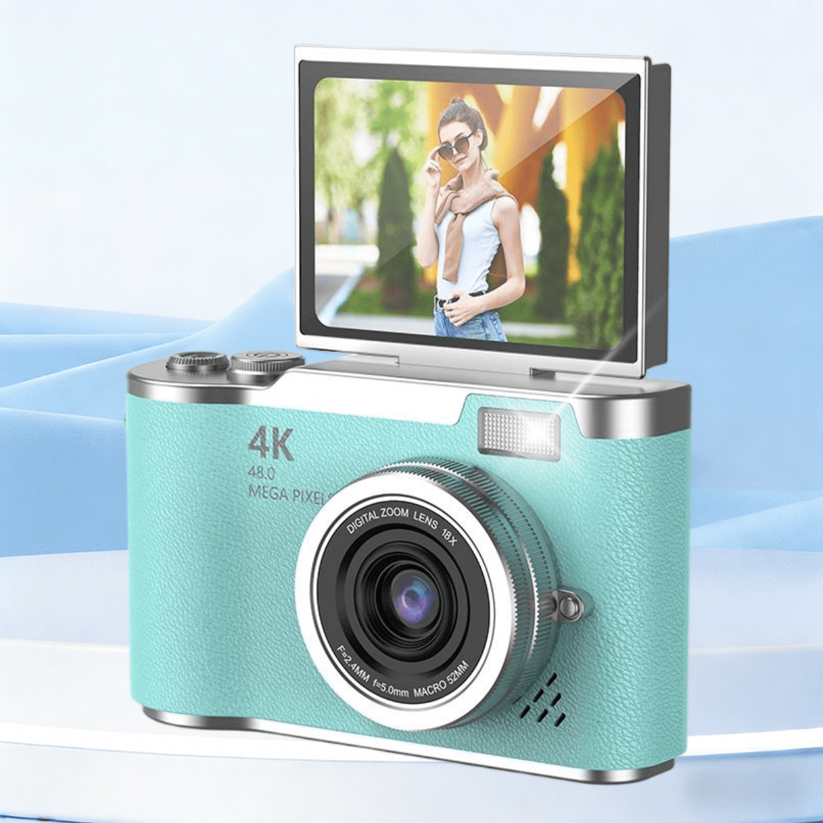 4K FHD Digital Camera for Students (Green) - Foldable Screen 8X Zoom, Anti-Shake Flip Screen ...