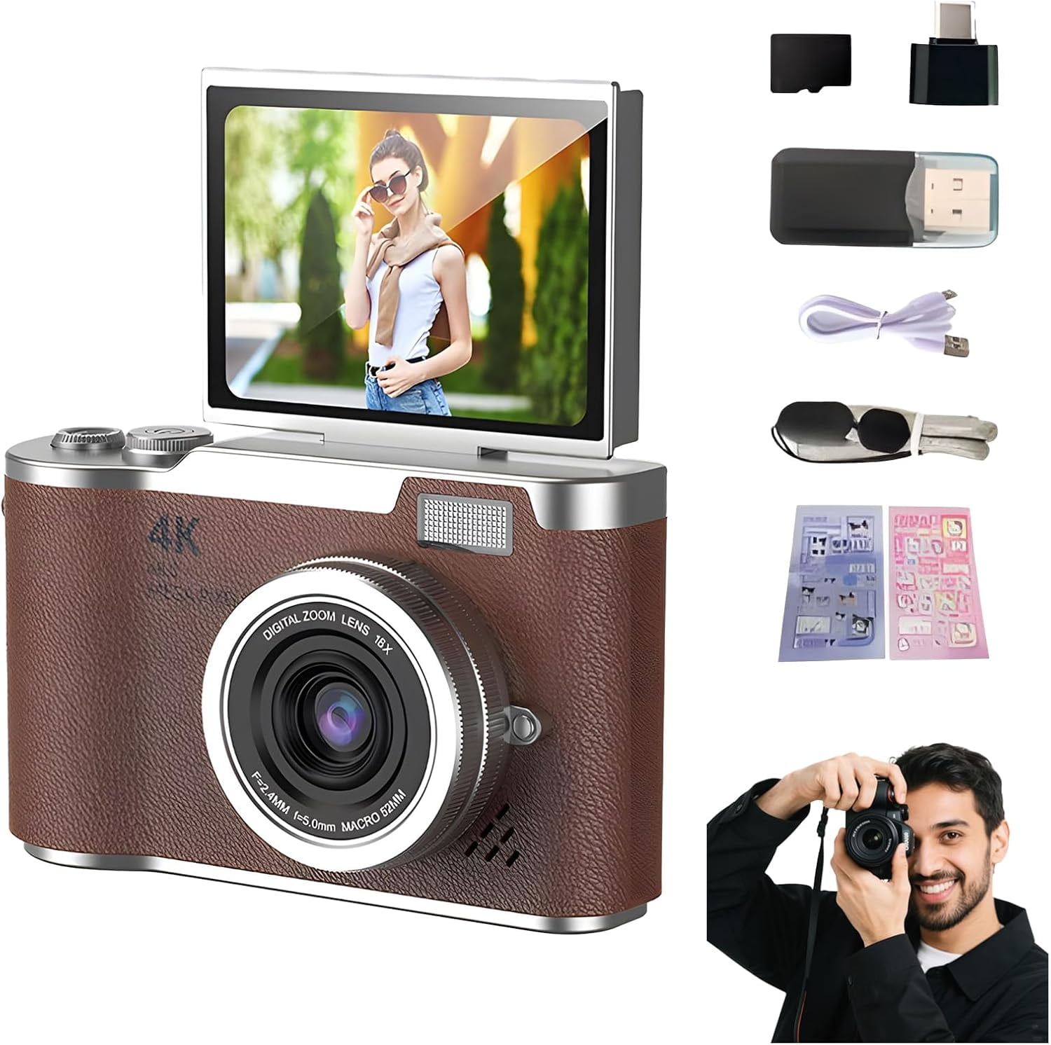 4K Foldable Screen Student Camera, Point and Shoot Digital Cameras with ...