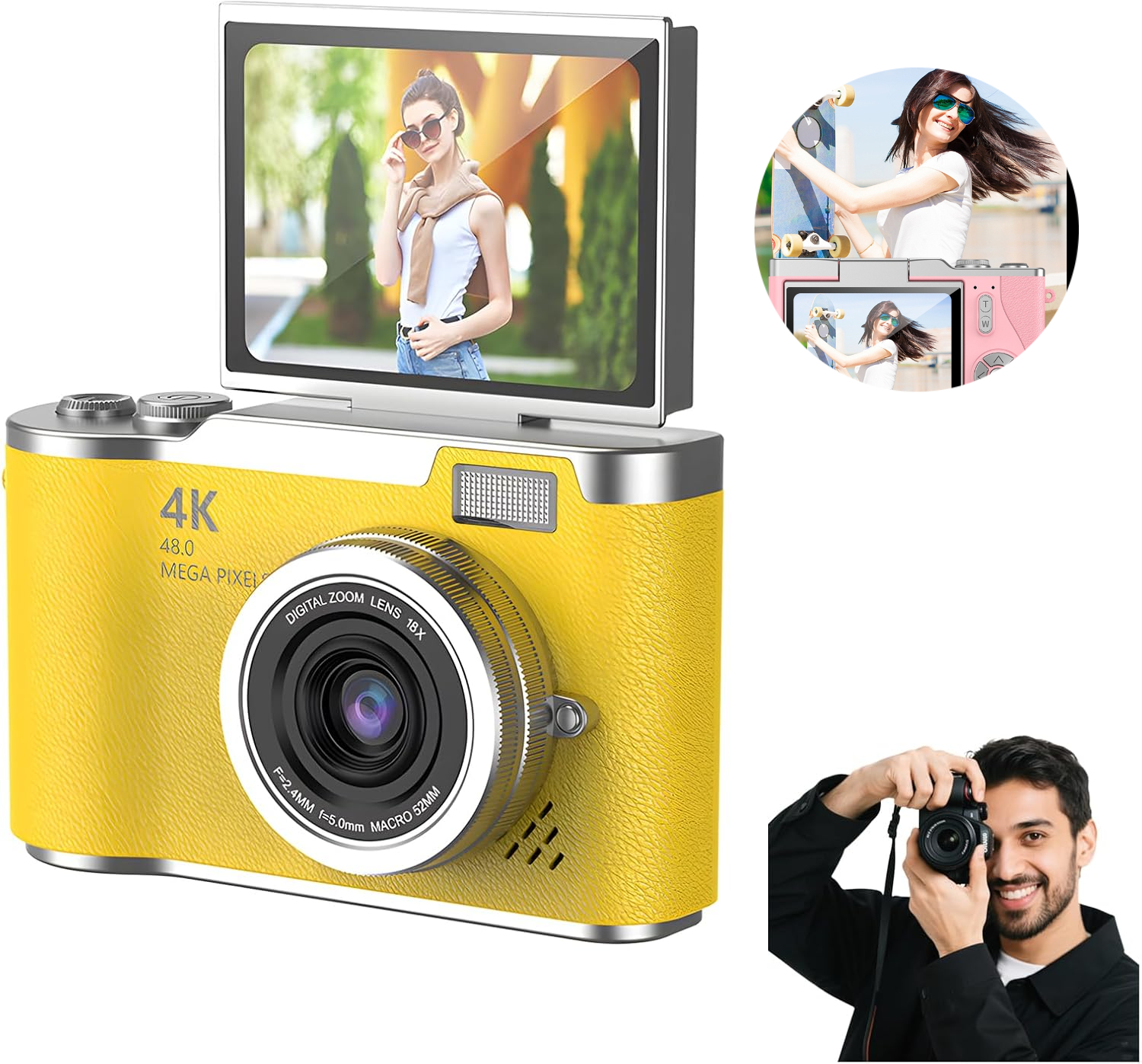 4K Foldable Screen Student Camera, Point and Shoot Digital Cameras with ...