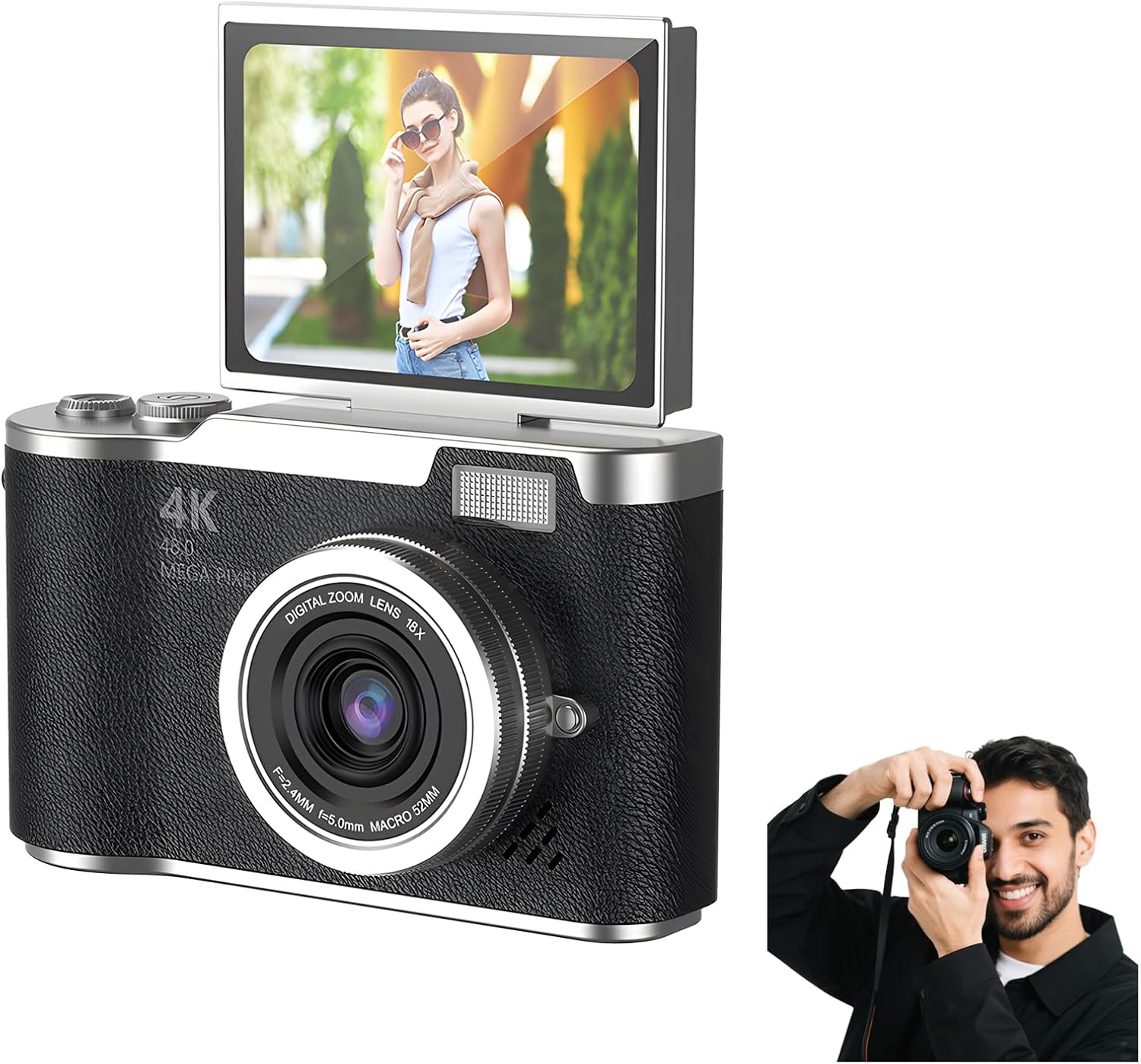 4K Foldable Screen Student Camera, Point and Shoot Digital Cameras with ...