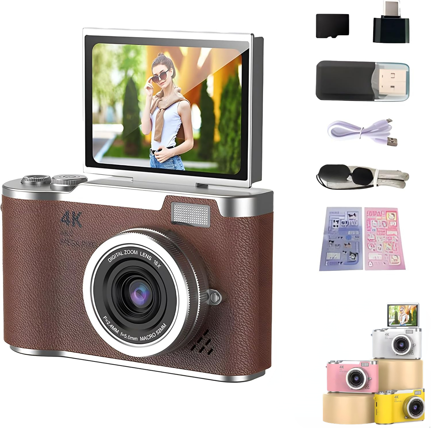 4K Foldable Screen Student Camera, Point and Shoot Digital Cameras with ...