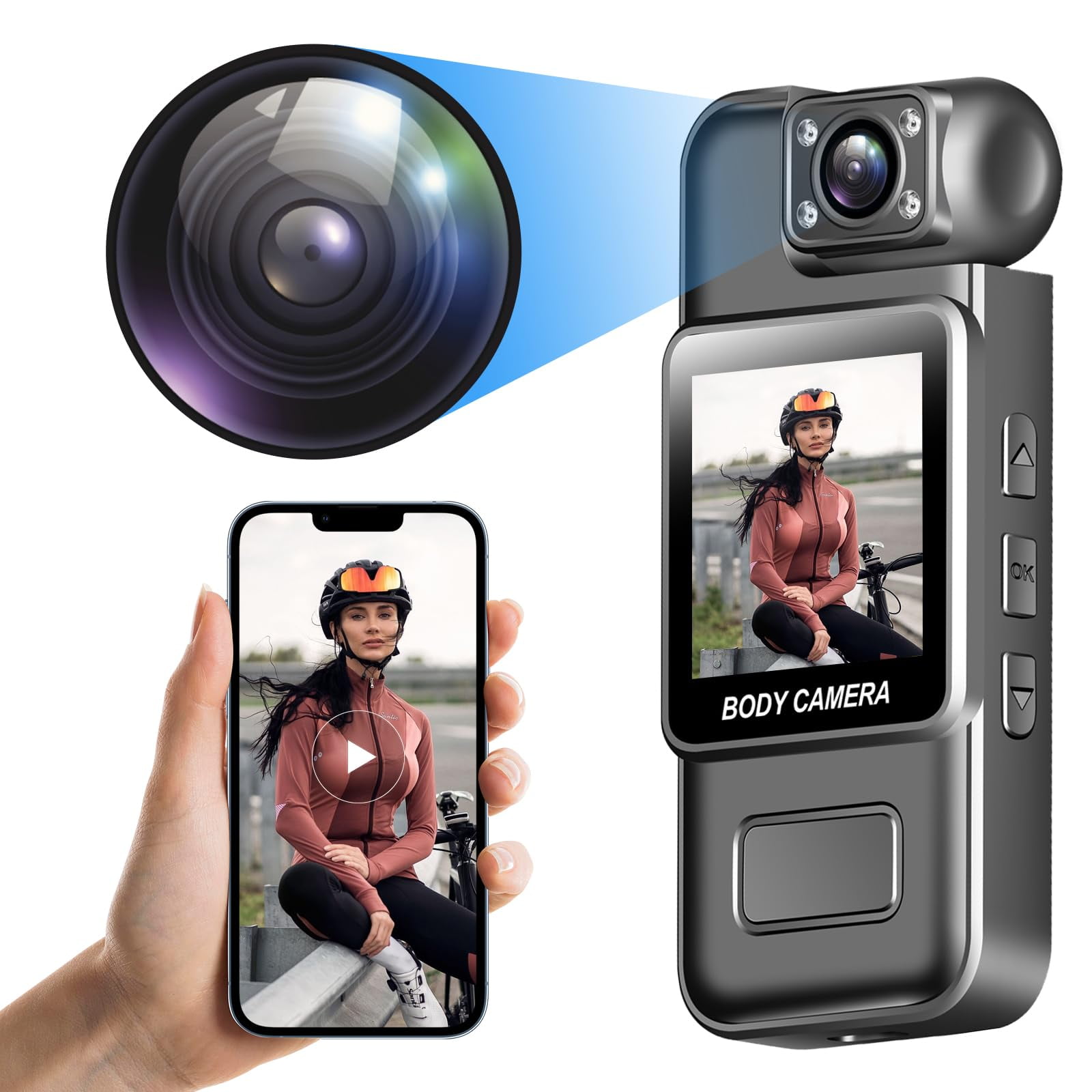 4K Full UHD WiFi Body Camera,Wearable Body Camera with 1.3" Screen ...