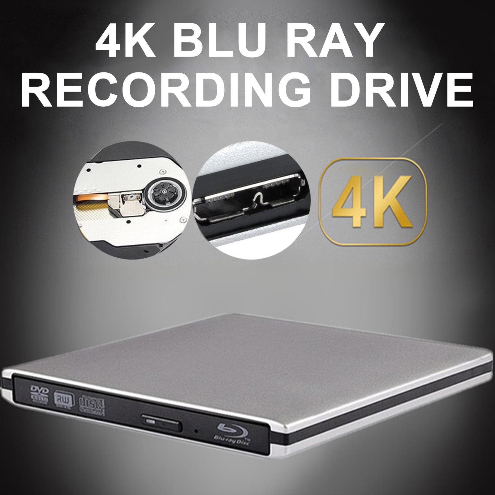 4K Genuine Burner External USB 3.0 Super Slim DVD BD Recorder Drive Silver - Walmart.com