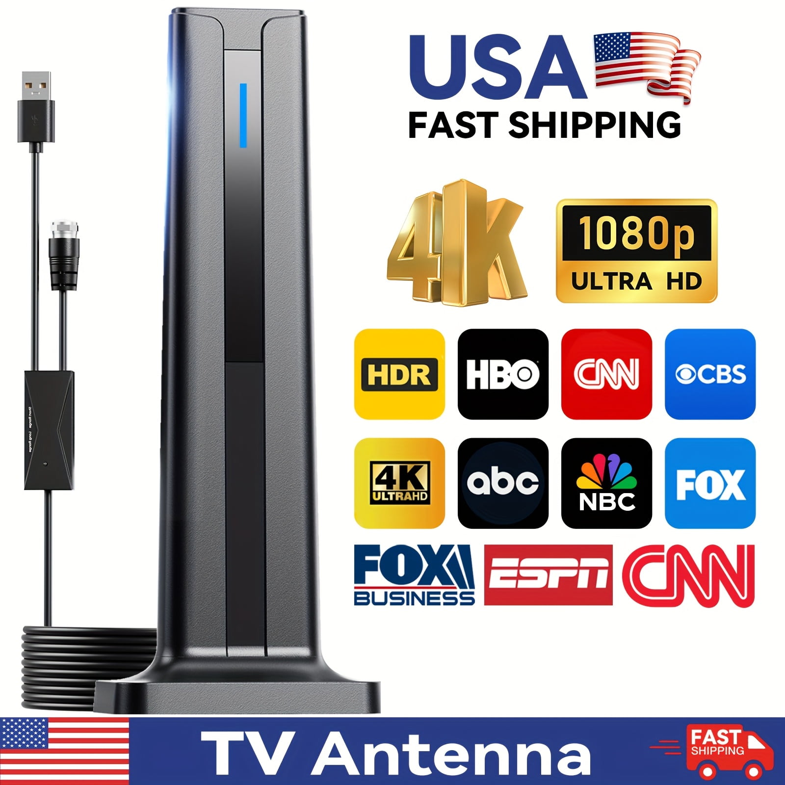 4K HD Digital TV Antenna | 1080P Long-Distance with USB-Powered Signal ...