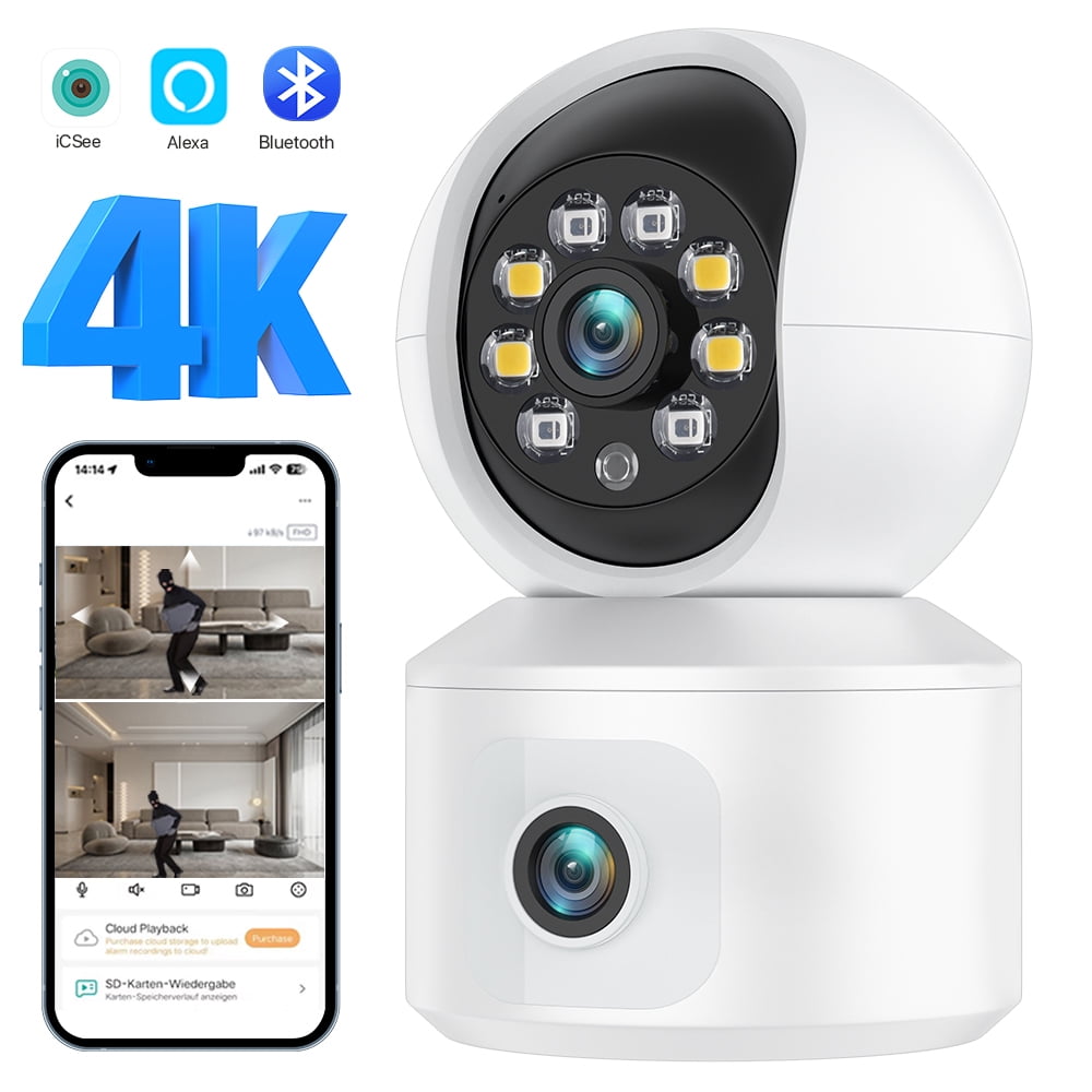 4K HD Dual Lens Dual Screen Baby Monitor 2K WiFi IP Camera Indoor Auto ...