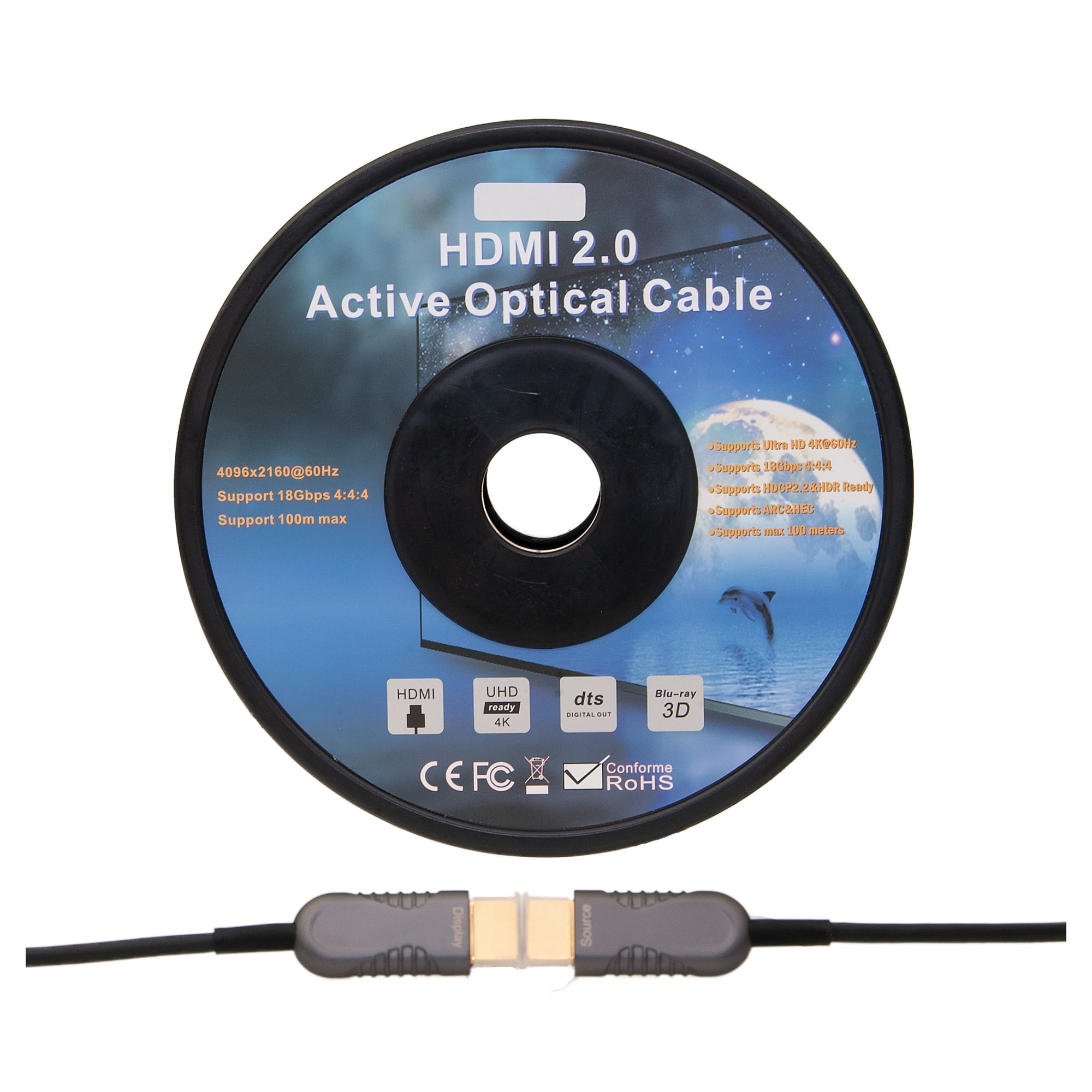 4K HDMI Active Optical Cable (AOC), HDMI Male to HDMI Male Connector ...