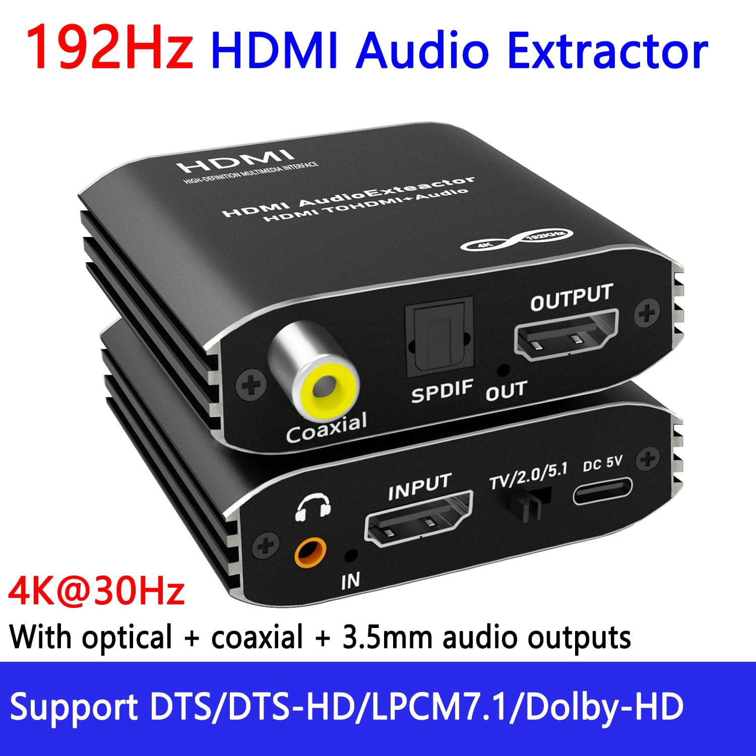 4K HDMI Audio Extractor, Convert HDMI to Optical S/PDIF Coaxial and 3.5 ...