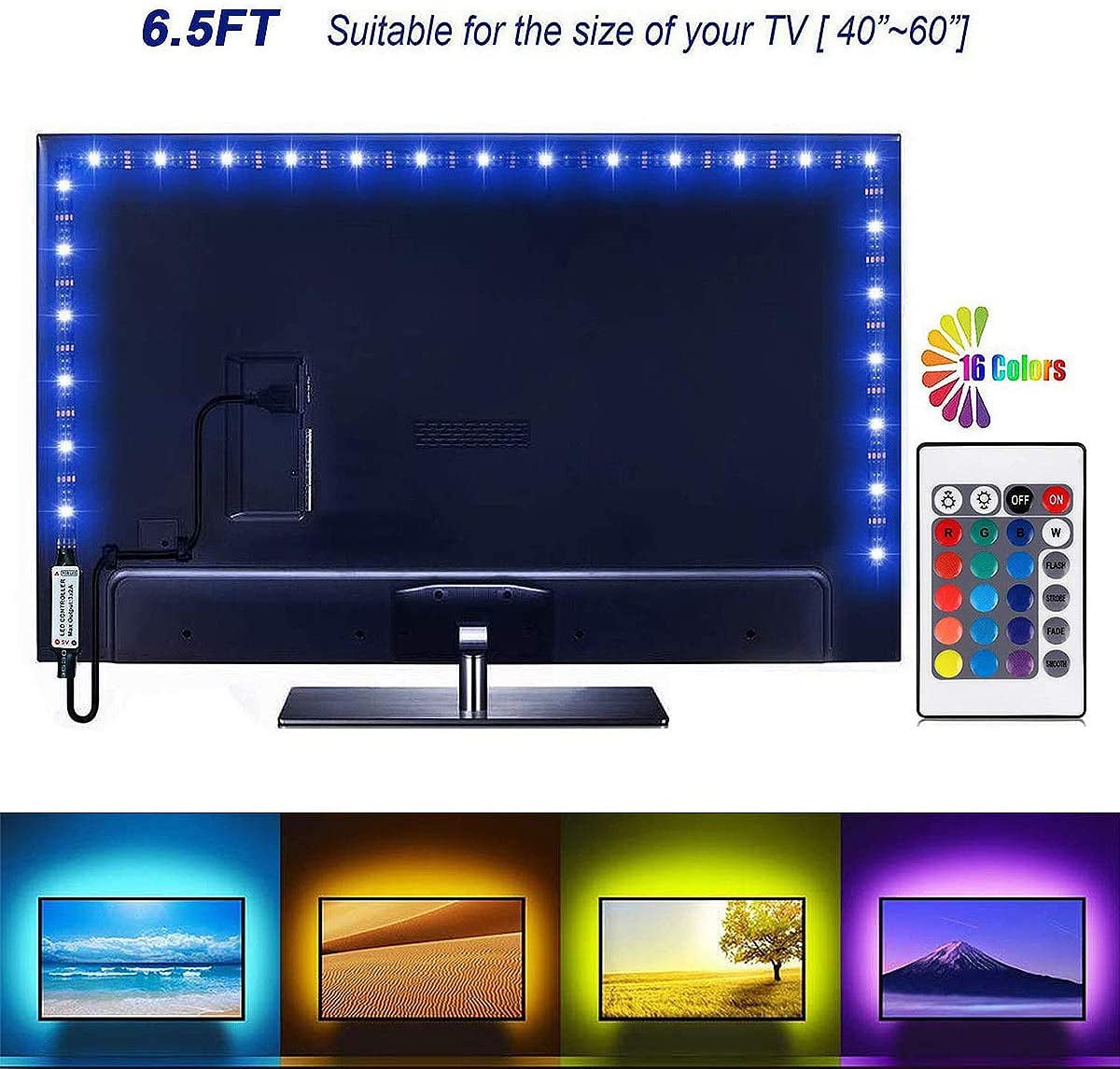 4K HDMI Compatible LED Strip Lights 6.6ft with Remote Control, 16 ...