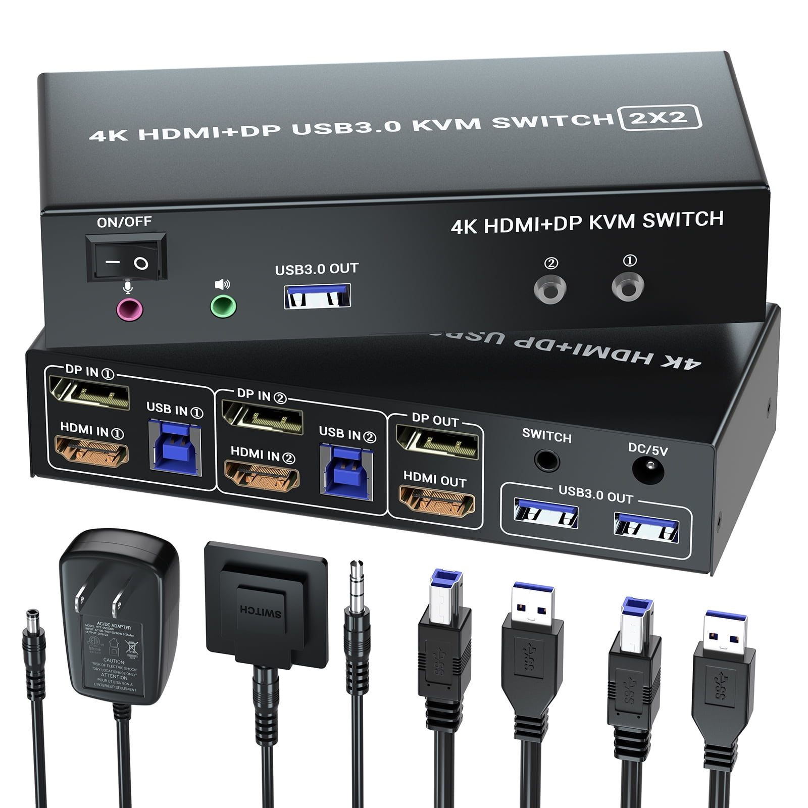 4K HDMI+DP KVM Swith, 2 Computers 2 Monitors USB 3.0 HDMI Displayport ...