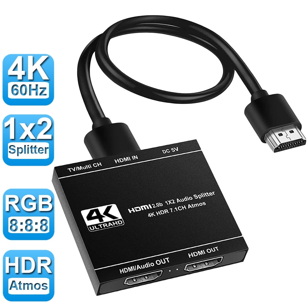 4K HDMI Splitter 1x2,AUBEAMTO HDMI 2.0 Splitter 1 in 2 out HDMI Audio Extractor HDR HDMI2.0 ...
