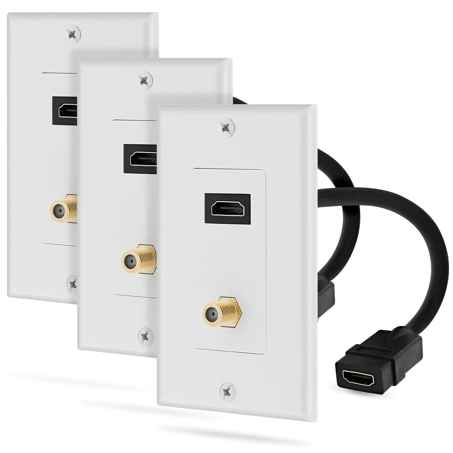 4K HDMI Wall Plate (3 Packs), Fosmon 1-Port HDMI Cable Cord with ...
