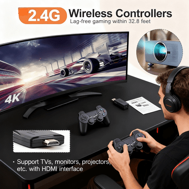 4K HDMI Wireless Game Console with 2.4G Controllers: Lag-Free Gaming on ...