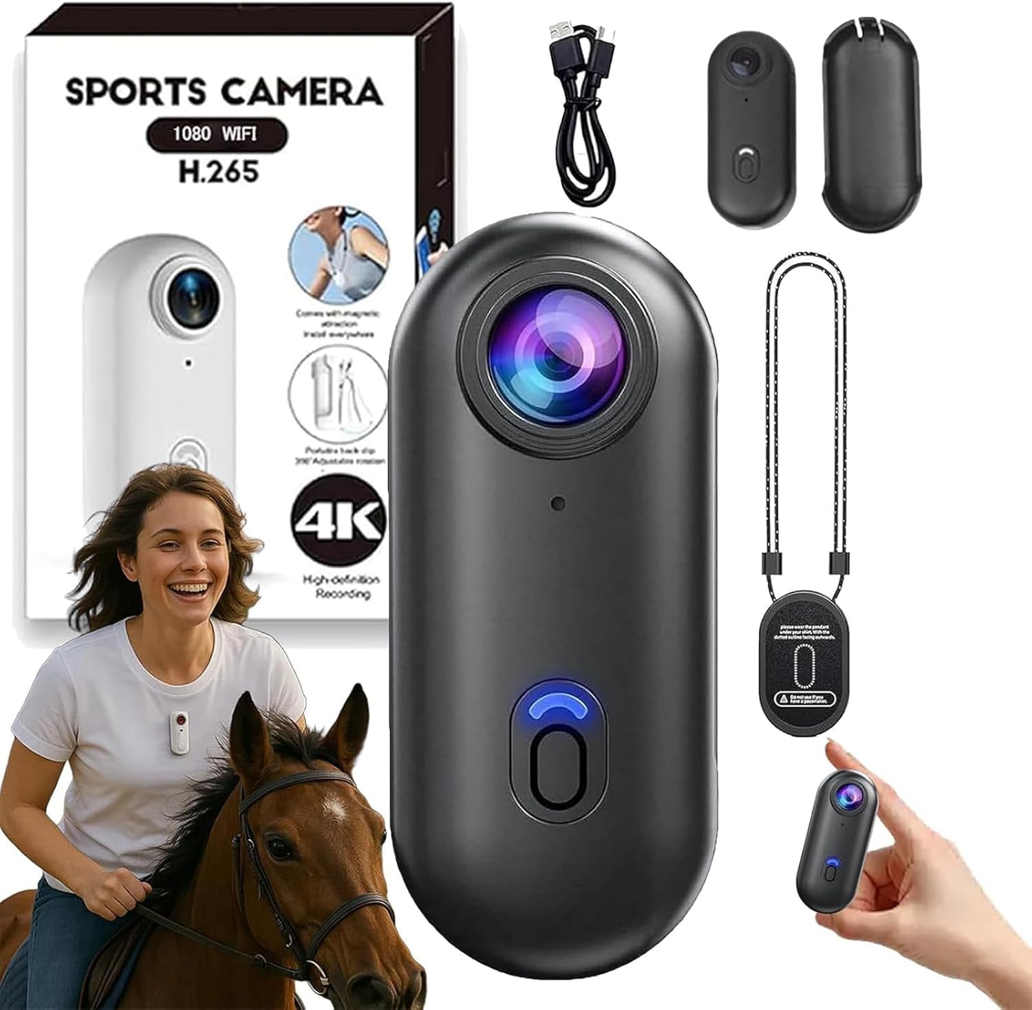 4K HDPOV Waterproof Capture Camera, Hands-Free Camera for Equestrians ...