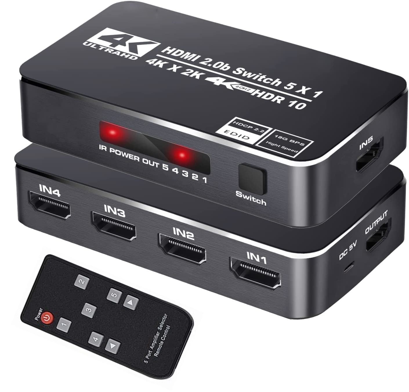 4K HDR HDMI Switch,AUBEAMTO HDMI Switcher 5x1 5 in 1 Out Ports 4K 60Hz ...