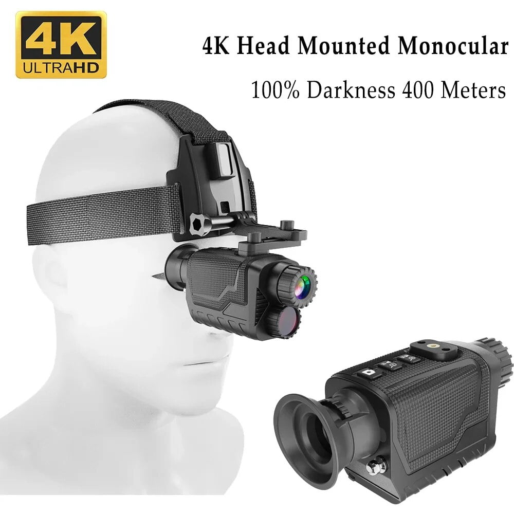 4K Head Mounted Infrared Monocular for 100% Darkness 400M NV8260 8X ...