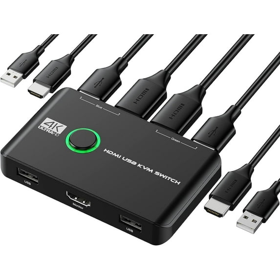 4K KVM Switch HDMI 2 Port Box, USB HDMI KVM Switches for 2 Computers ...