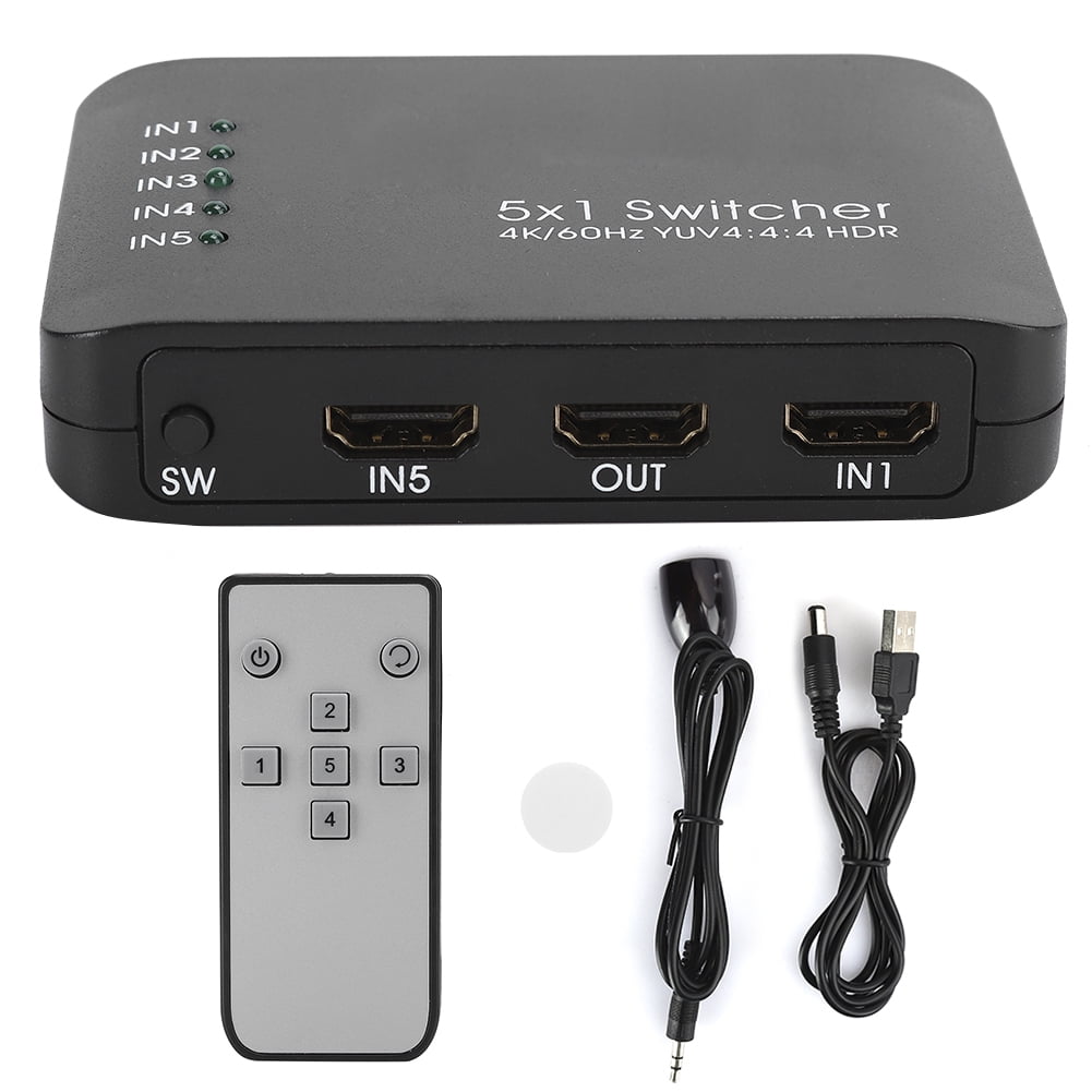 4K MI 2.0 Switcher 5 Input 1 Output IR Remote Control Splitter Adapter ...
