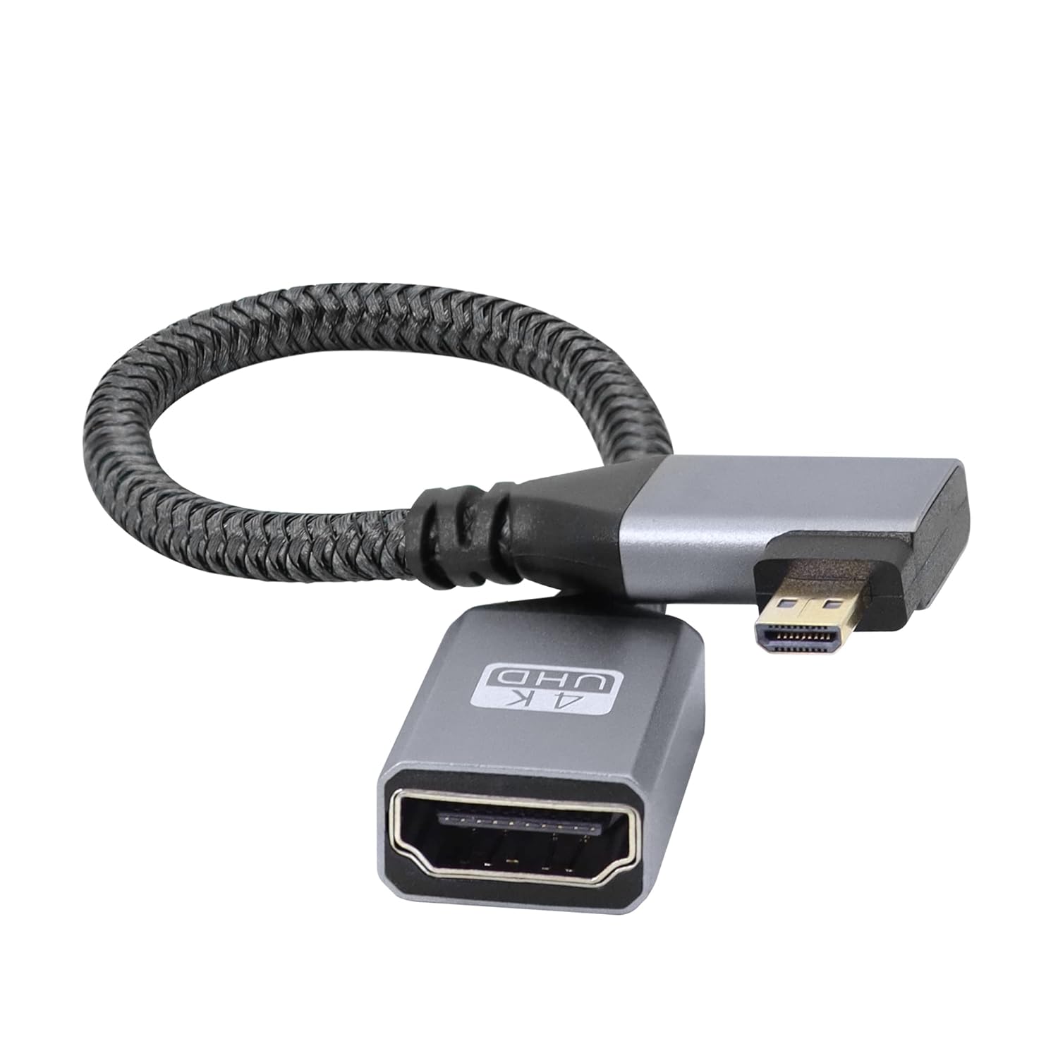 4K Micro HDMI to HDMI Adapter Cable,Right Angle Micro HDMI Male to HDMI Female Aluminum Short ...