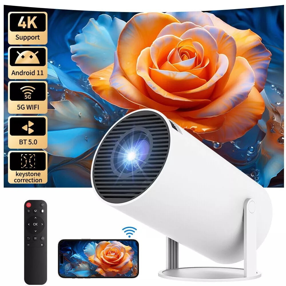 4K Mini Projector with WiFi & Bluetooth, 1080P HD Portable LED Home ...
