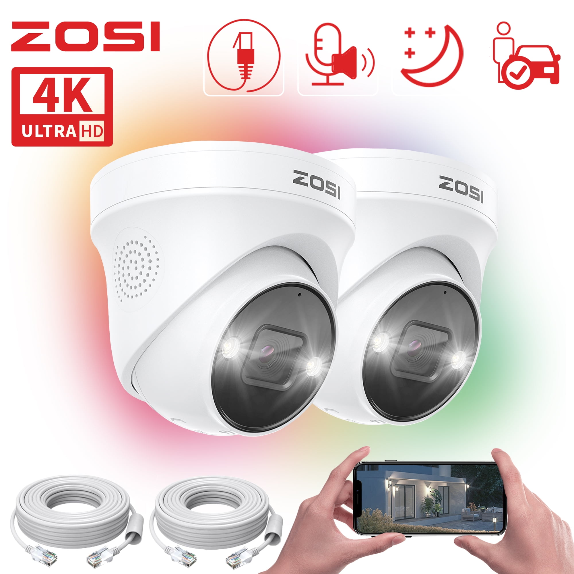 ZOSI 4K PoE Security Camera, Outdoor IP Surveillance, AI Human Vehicle ...