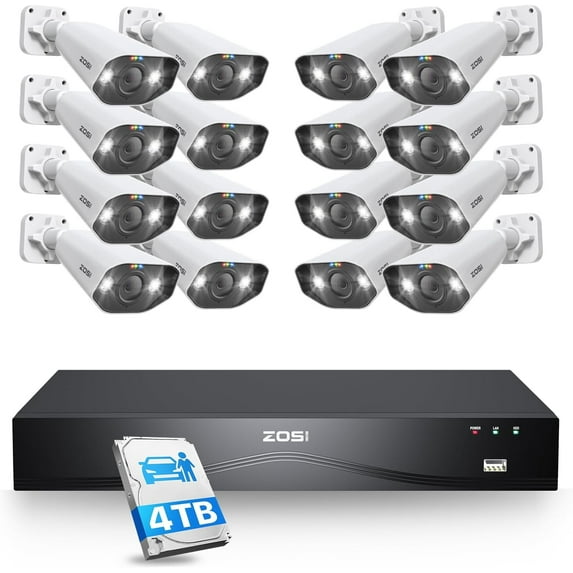 4K PoE Security Camera System with Spotlight, ZOSI 8MP 16CH PoE NVR ...