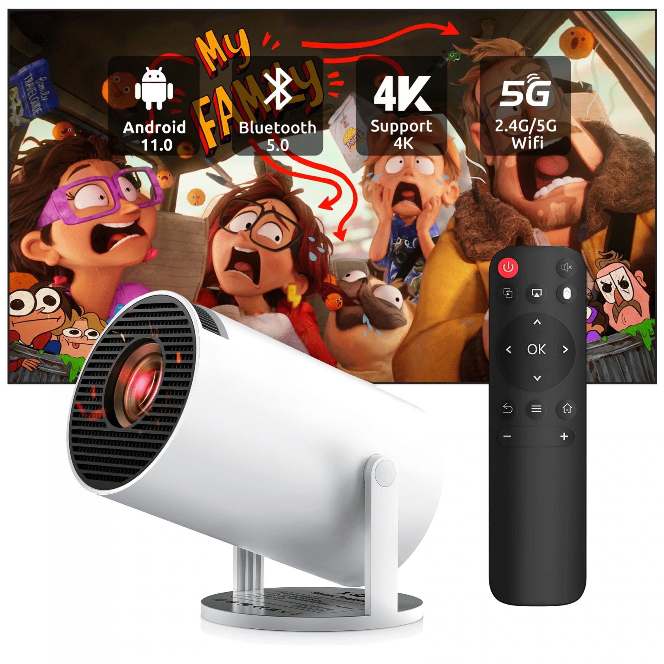 4K Projector 5G Smart HD LED with WiFi Bluetooth USB Android Office ...