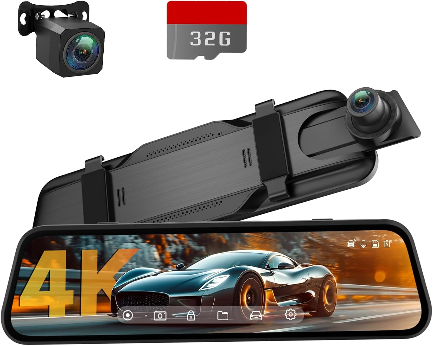 4K Rear View Mirror Camera, 10'' 4K Mirror Dash Cam with 1080P Backup ...