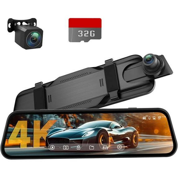 4K Rear View Mirror Camera, 10'' 4K Mirror Dash Cam with 1080P Backup ...