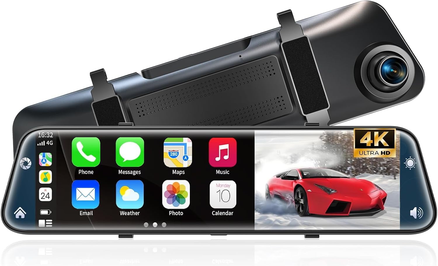 4K Rear View Mirror Camera with &,12" Mirror Dash Cam Front and Rear ...