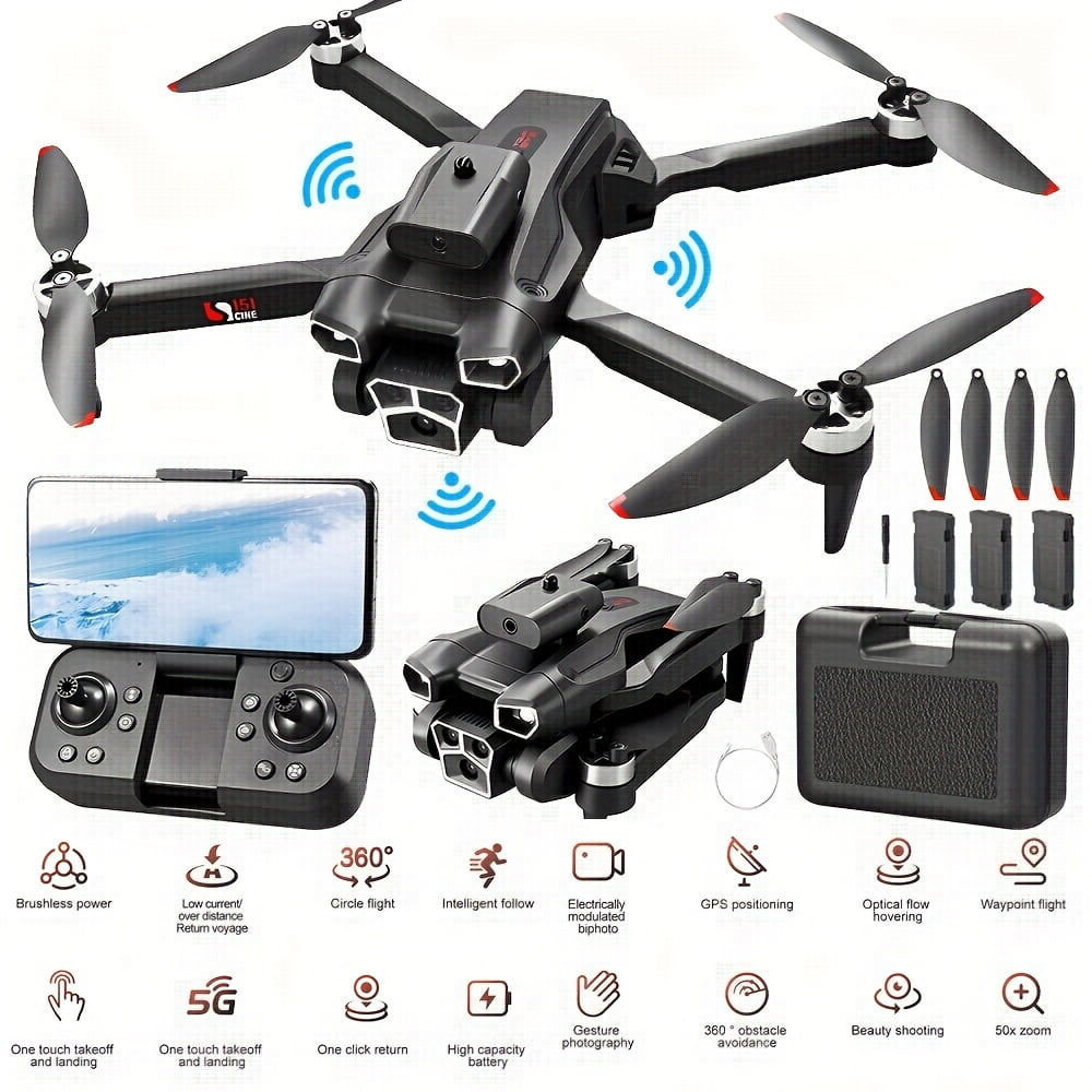 4K S151 Brushless Drone with 3 Cameras - Obstacle Avoidance, Auto ...