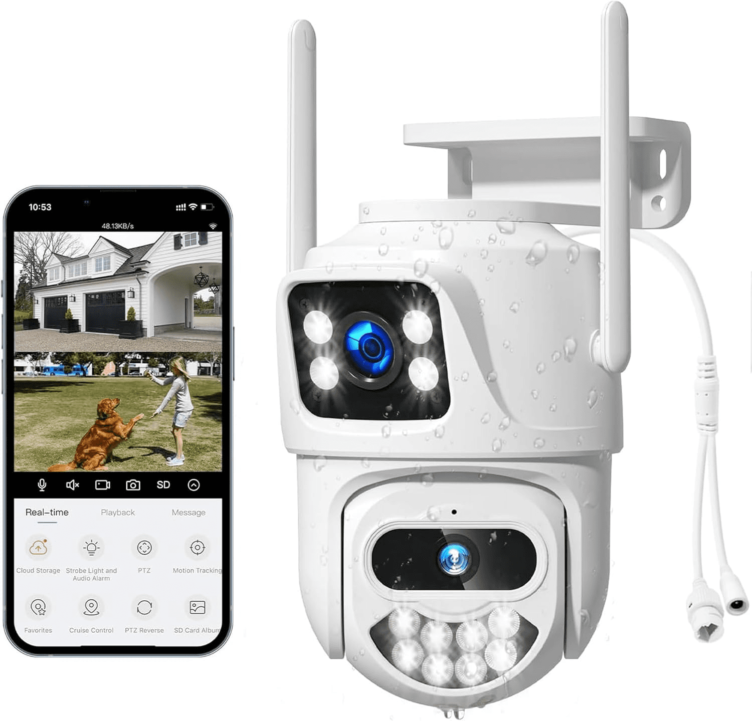 4K Security Camera Outdoor, Dual Lens PTZ Wireless Outside Cameras for ...