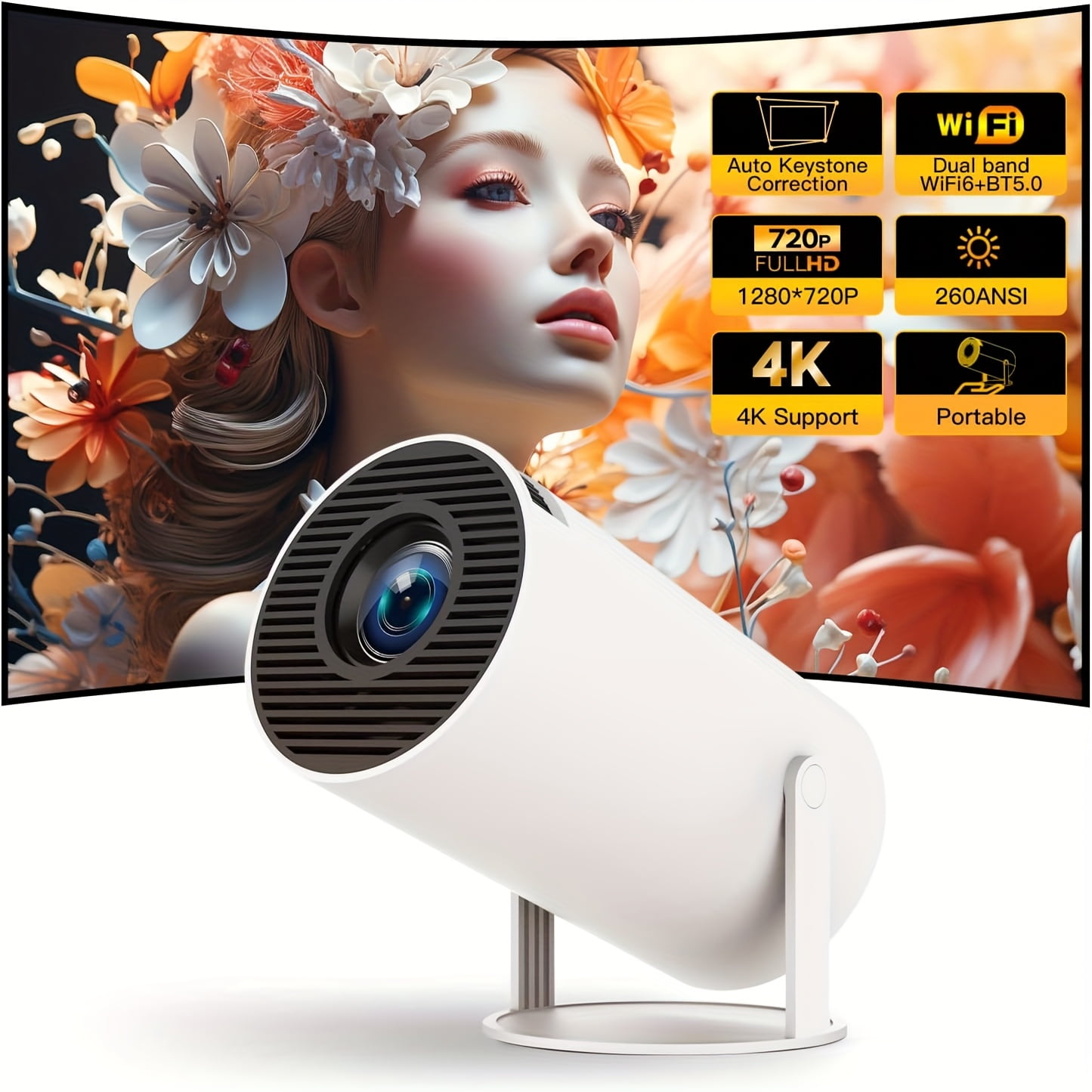 [4K Smart Projector] 4K Portable Projector, WiFi6 And BT5.0 Smart ...