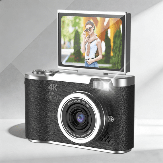 4K Student Digital Camera (Black) - Foldable Screen FHD, 8X Zoom Anti ...