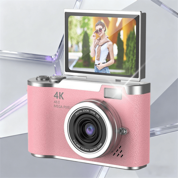 4K Student Point and Shoot Camera (Pink) - Foldable Flip Screen FHD, 8X ...