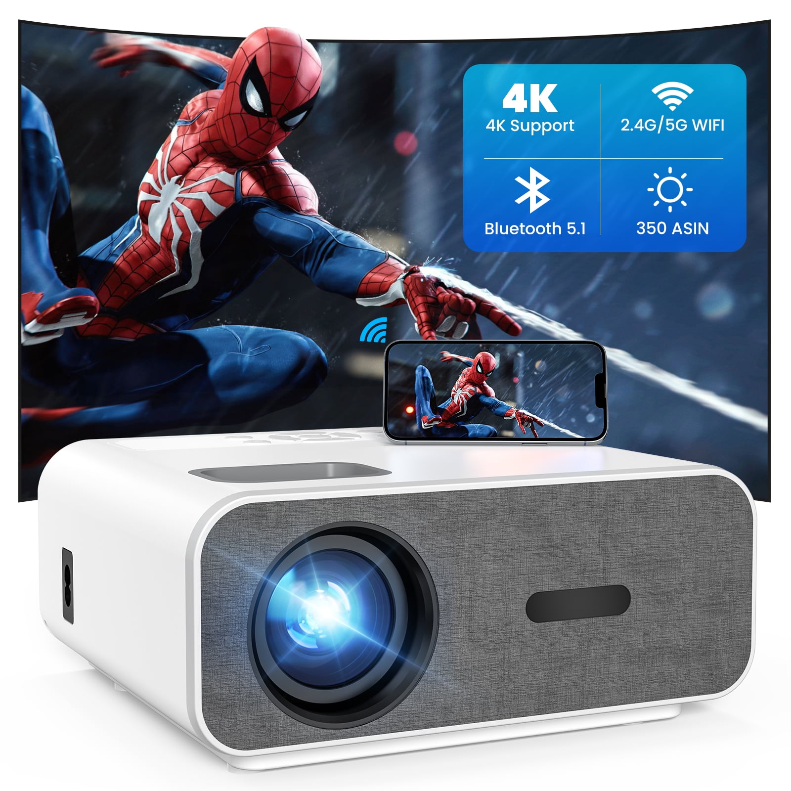 HOMPOW 4K Mini Projector, Portable, Indoor/Outdoor, Smart Movie Support ...