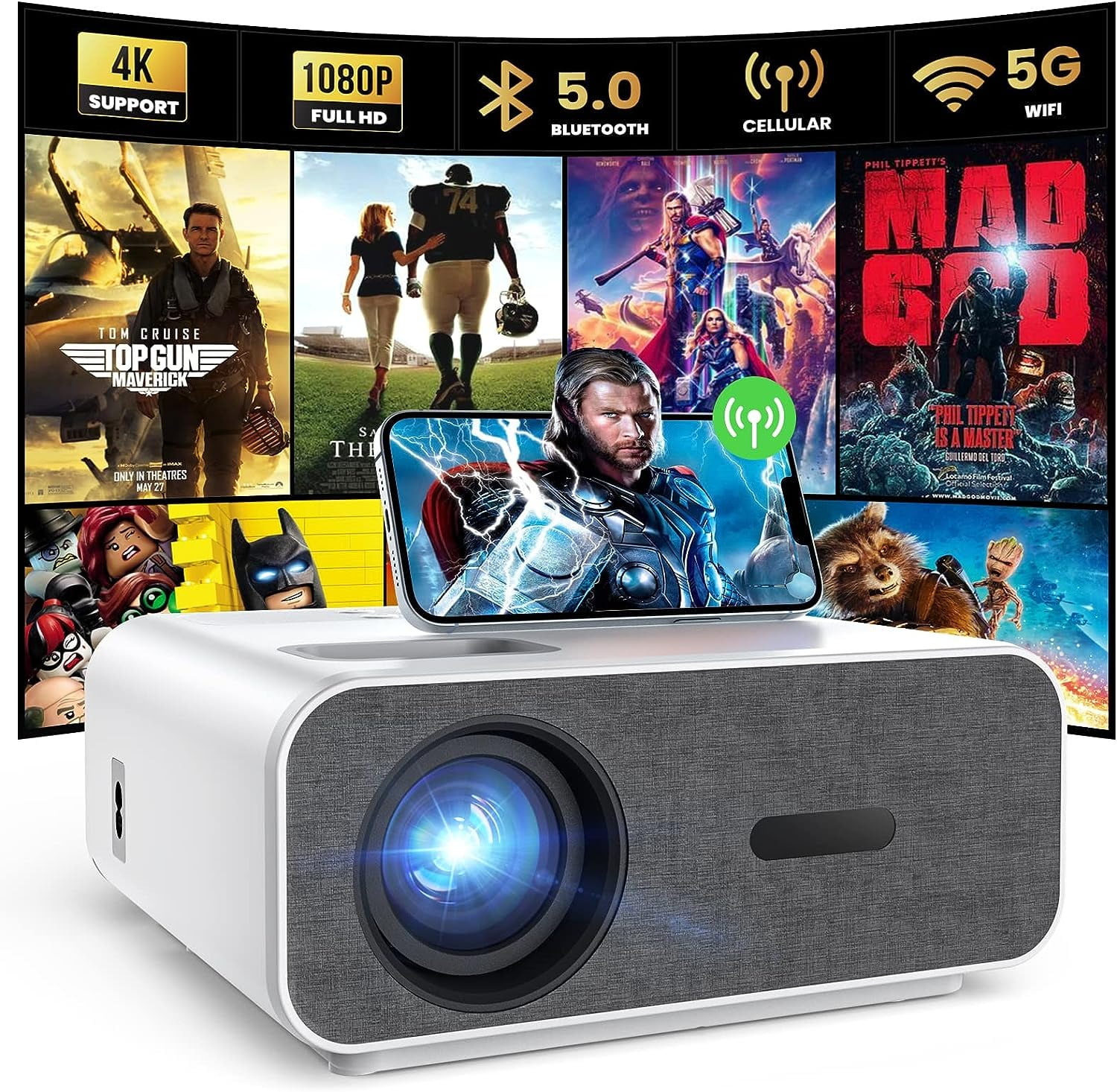 4K Support Projector with Wifi and Bluetooth,Mini Portable Projectors ...
