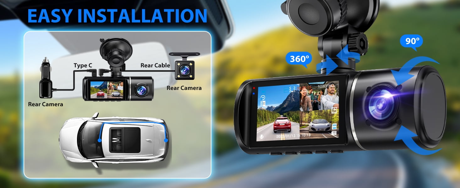 4K Ultra HD Dual Dash Cam with Night Vision – Front & Rear 4K+1080P ...