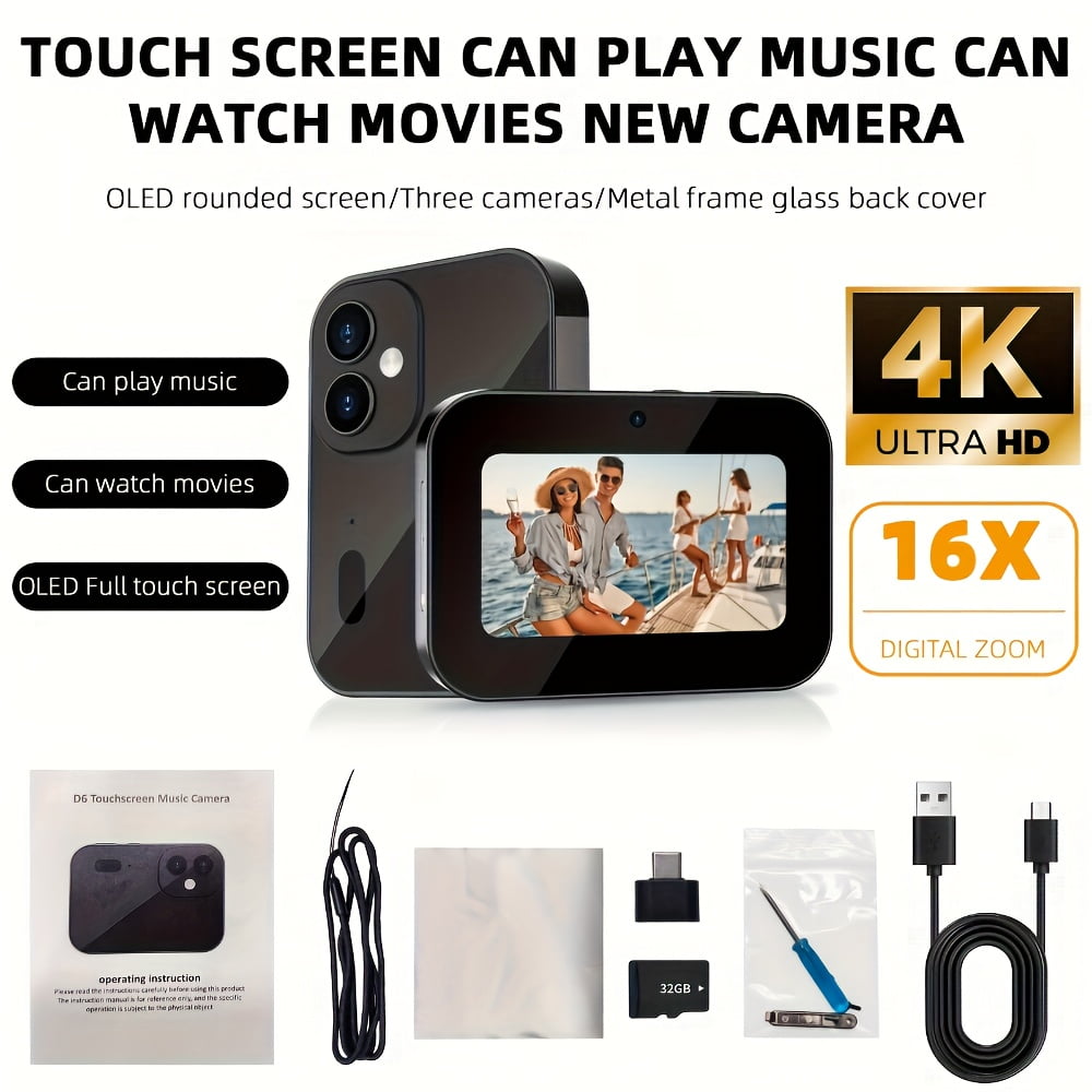 4K Ultra HD Mini Digital Camera - 32GB Card, 64MP Triple Lens,16X Zoom ...