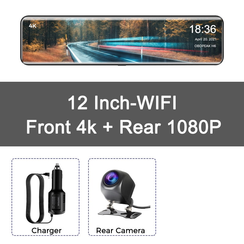 4K Video Recorder Dash Cam 12 Inch WIFI Rear View Mirror GPS Track Car ...