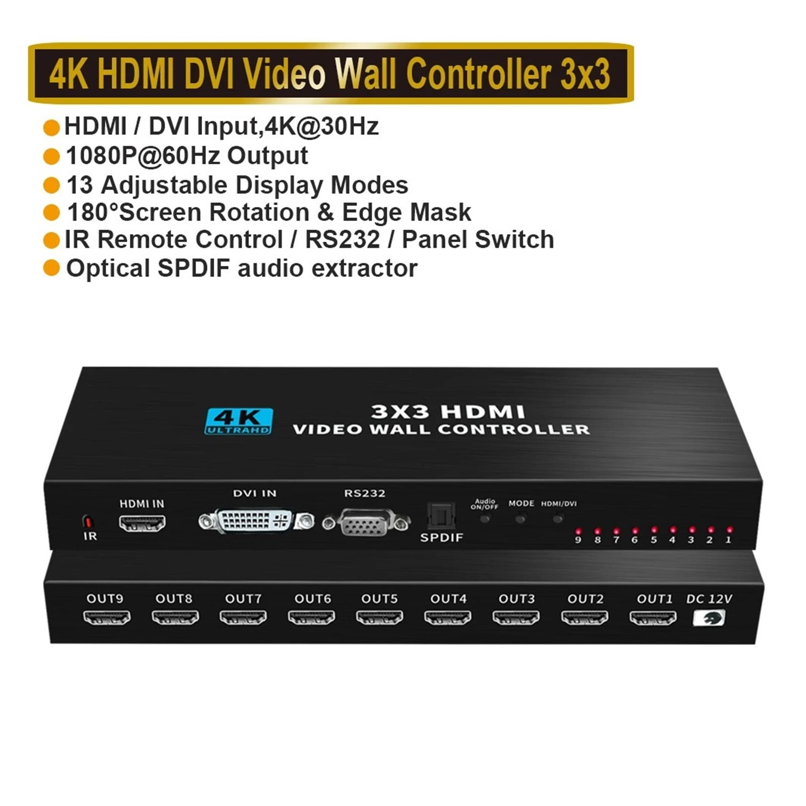 4K Video Wall Controller 3x3 DVI Video Wall Processor 1X2 1X4 1X3 2X1 ...