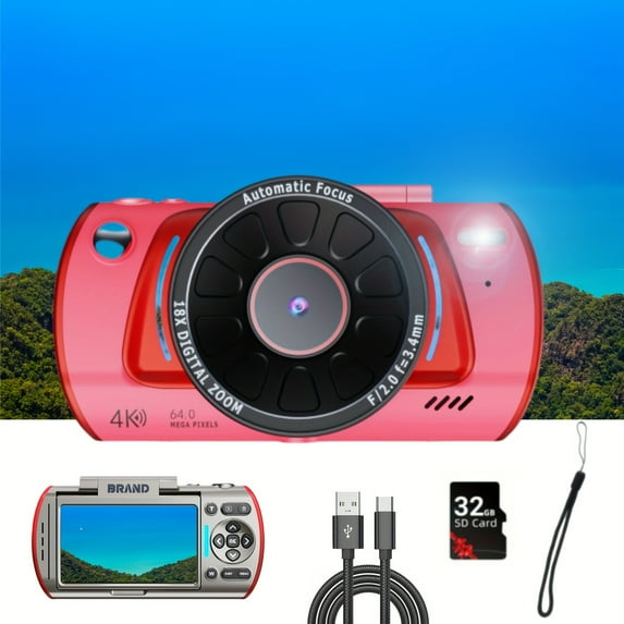 [4K Vlogging Camera] 48MP Digital Camera - 3" 180° Flip Screen, 16X ...