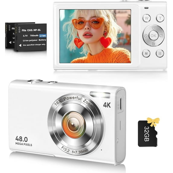 4K Vlogging Camera, 48MP Digital Camera with 16X Zoom, Autofocus for ...