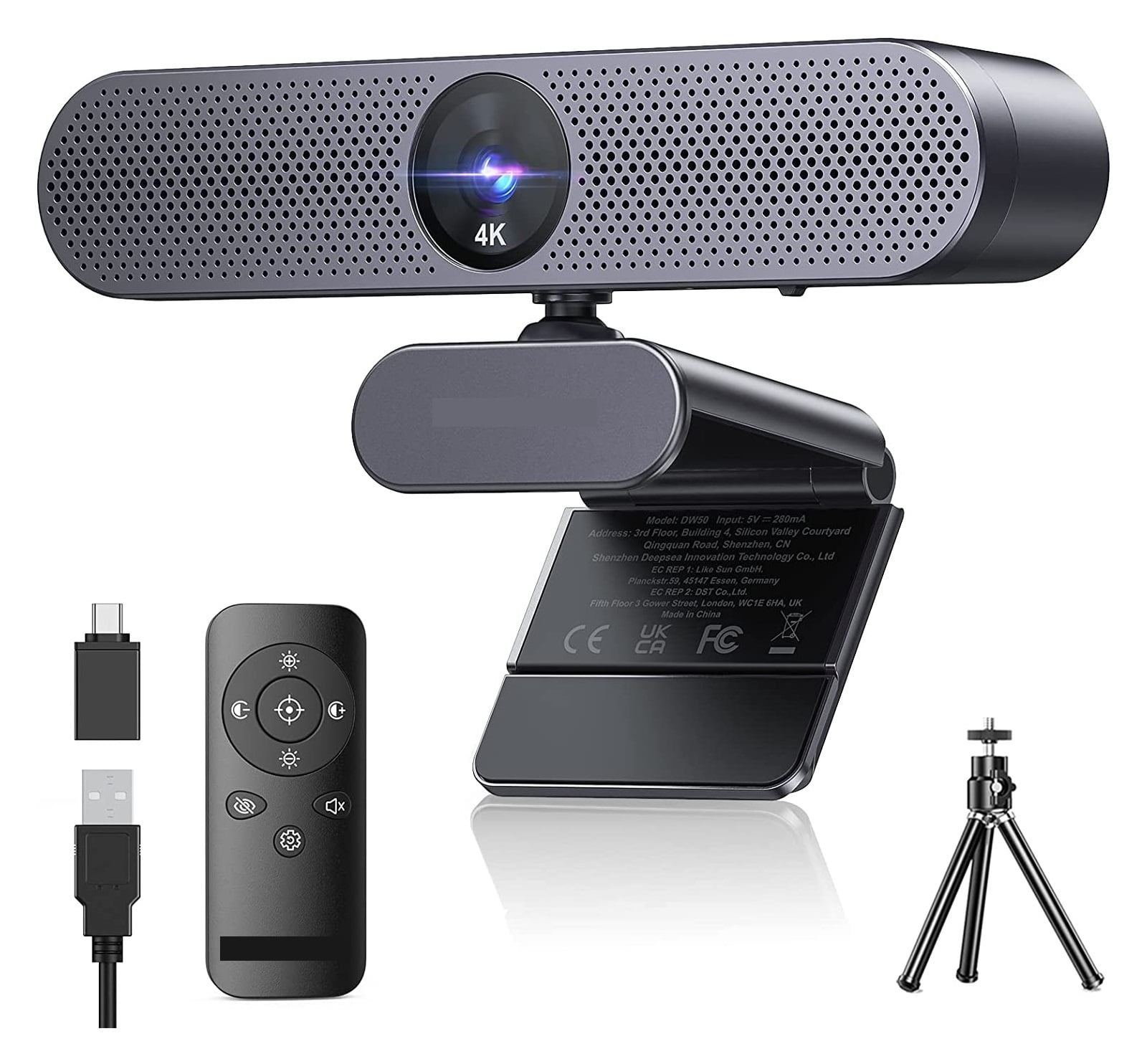 4K Webcam DW50 Auto Focus USB Web Camera With Mics Remote Control HD ...